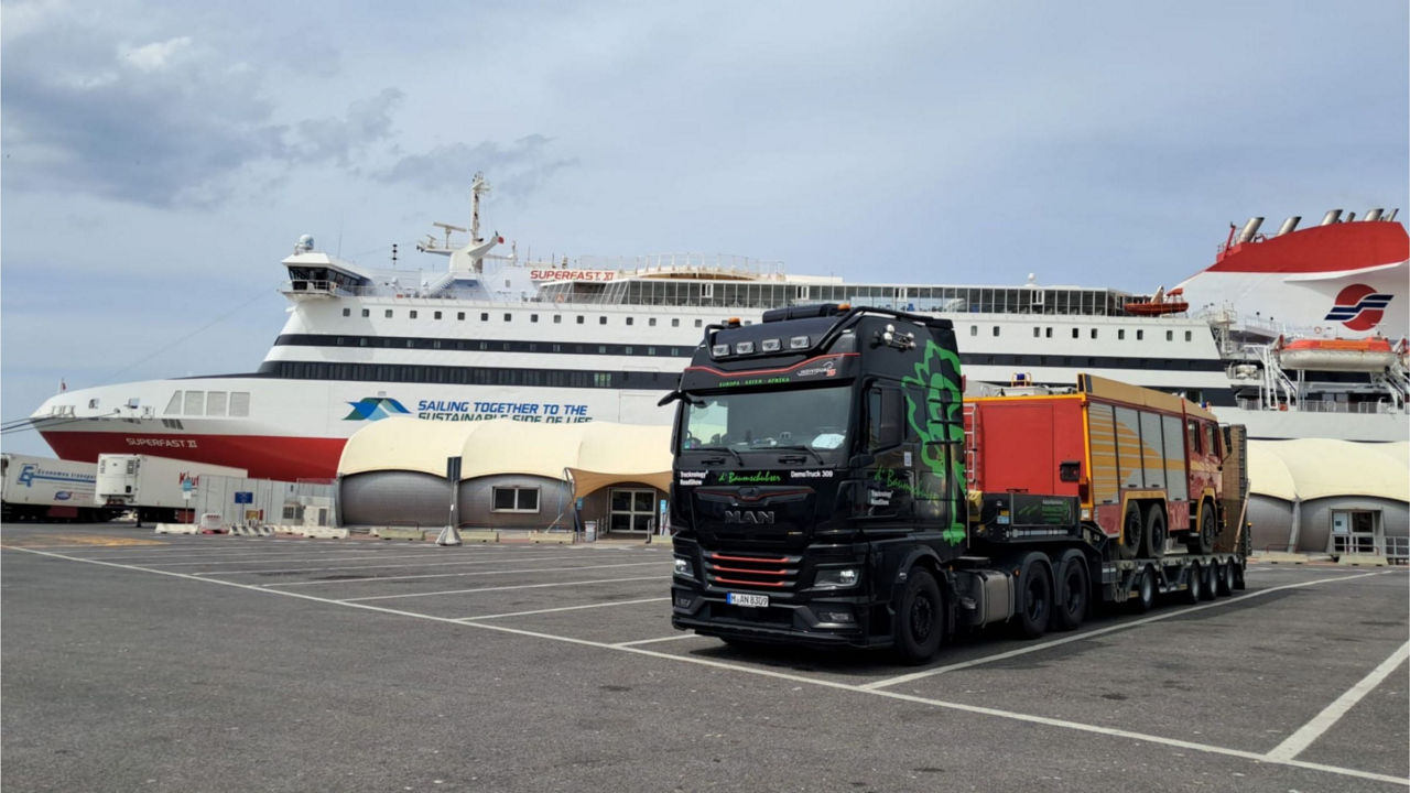An MAN fire truck on its way to Crete
