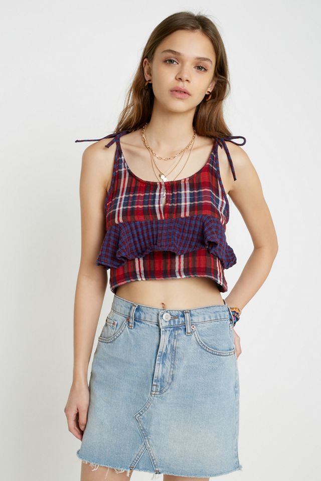 UO Joe Plaid Ruffle Top | Urban Outfitters UK