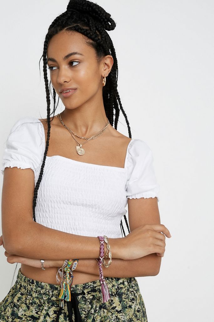 UO Shirred Square Neck Blouse | Urban Outfitters UK