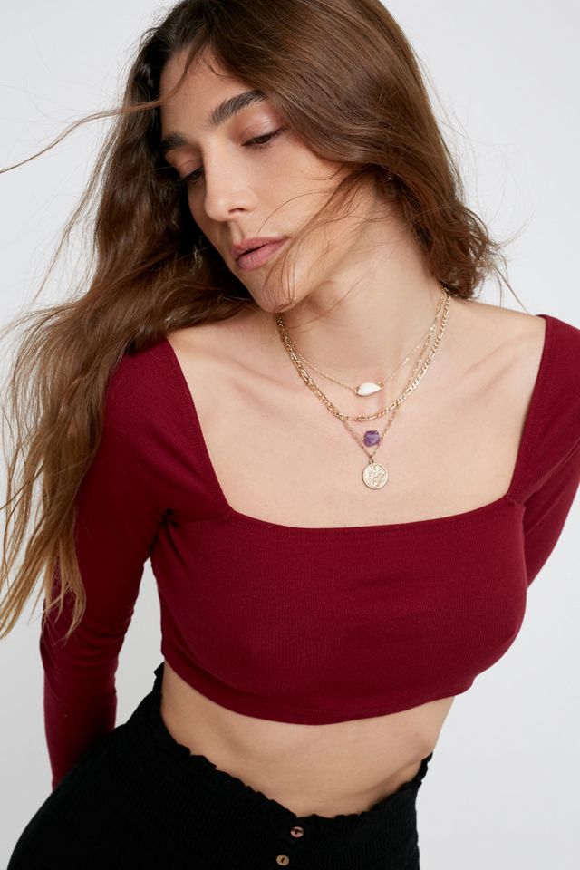 Urban Outfitters Langärmliges Crop Top Mit Eckigem Ausschnitt Urban