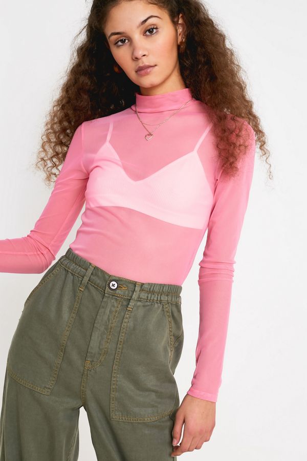 UO Neon Long-Sleeve Mesh Funnel Neck Top | Urban Outfitters UK