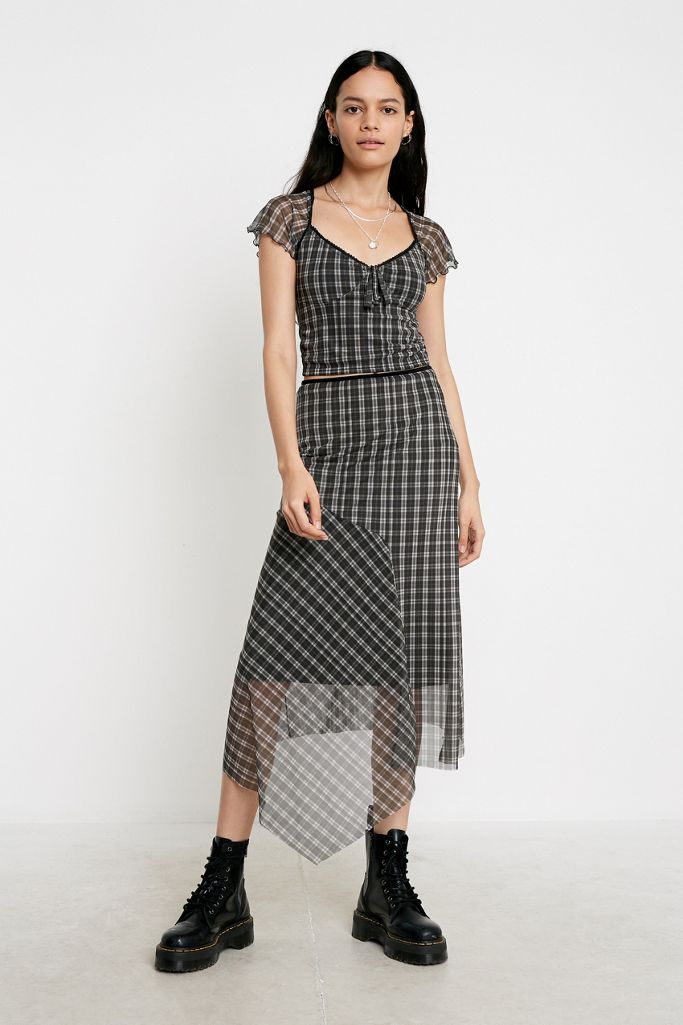 UO Check Mesh Sweetheart Top | Urban Outfitters UK