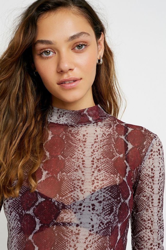UO Snake Print Mesh Funnel Neck Top | Urban Outfitters UK