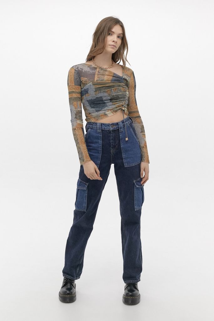 UO Paisley Mesh Toggle Hem Top | Urban Outfitters UK