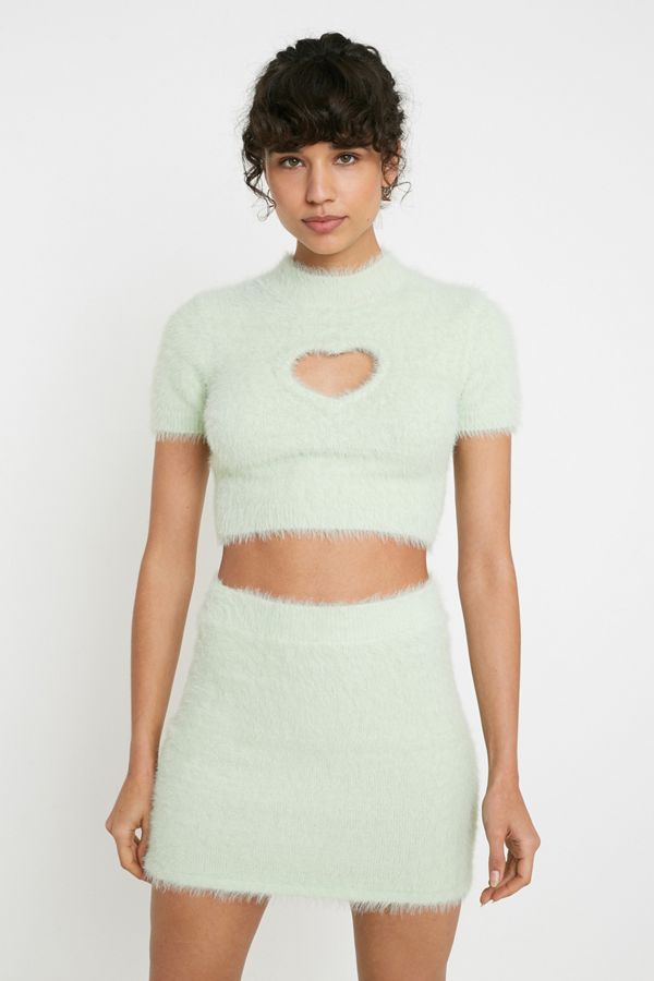 UO Fluffy Heart Cutout Top | Urban Outfitters UK