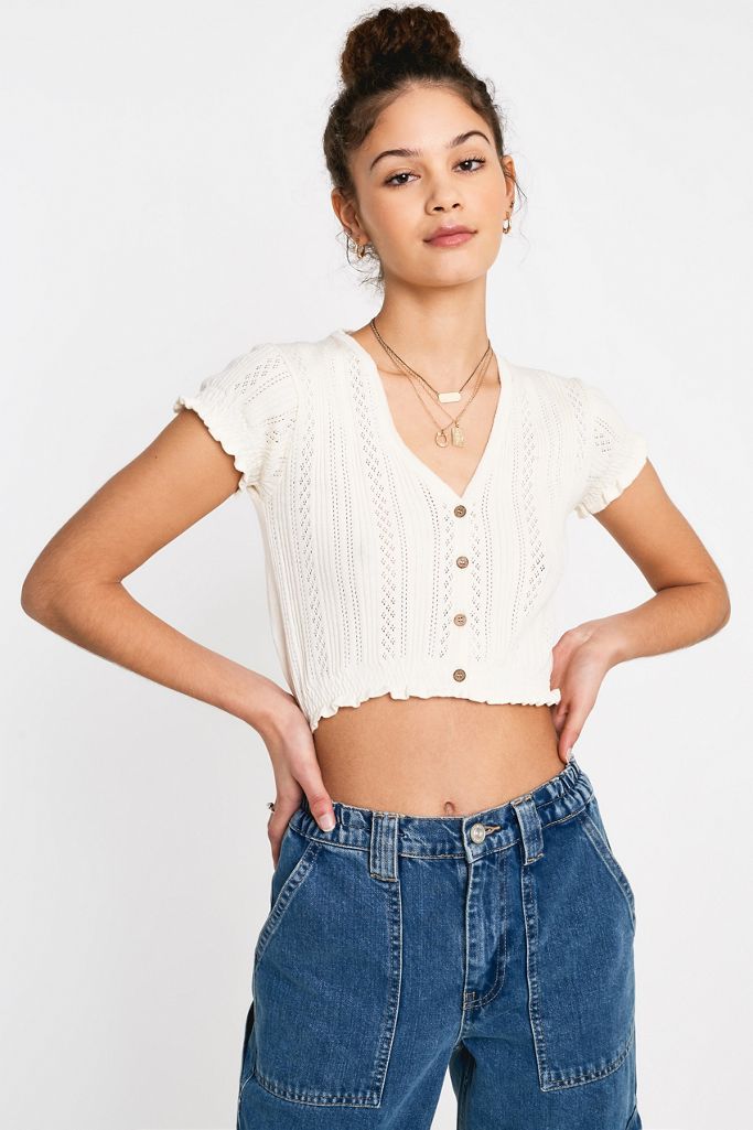 UO Pointelle Button-Through Top | Urban Outfitters UK