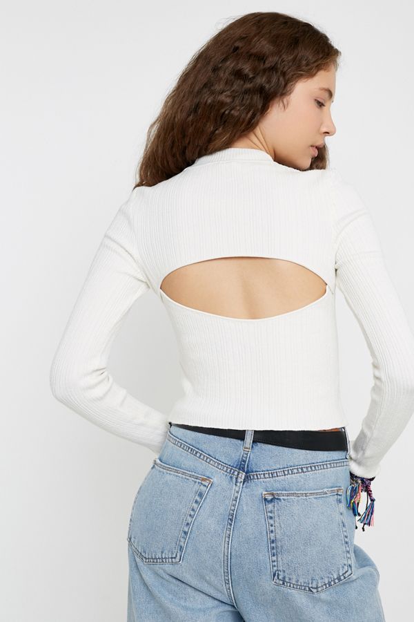 UO Cut-Out Rib-Knit Long-Sleeve Top | Urban Outfitters UK