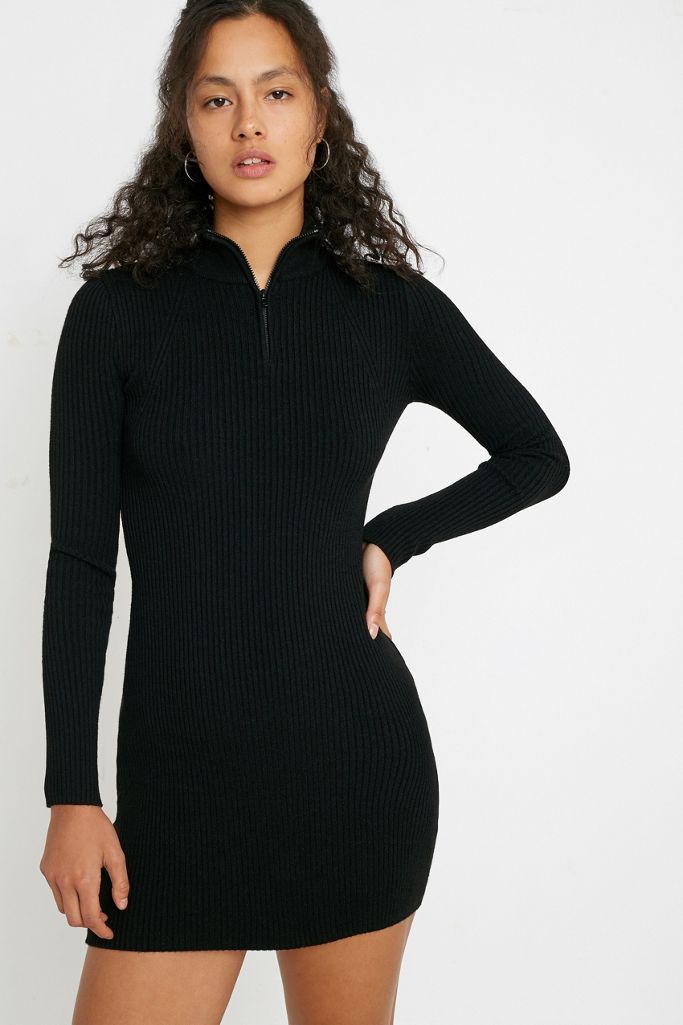 UO Ribbed Half-Zip Mini Dress | Urban Outfitters UK