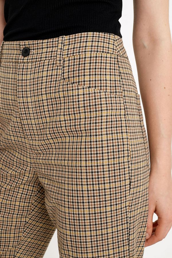 UO Tan Check Print Slim Cigarette Trousers | Urban Outfitters UK