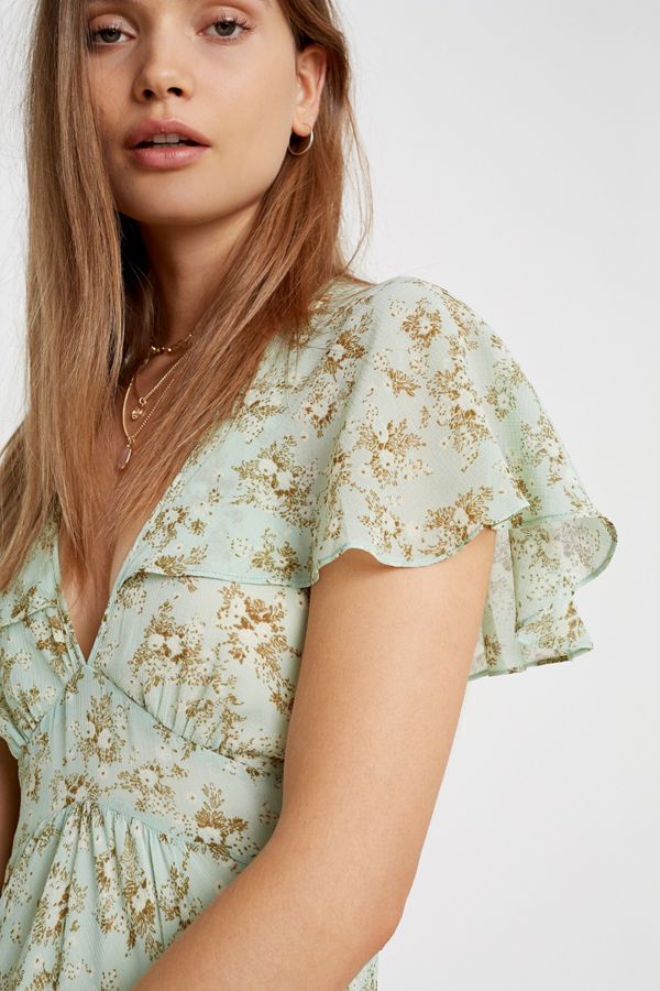 UO Stargazer Green Floral Lace-Up Back Mini Dress | Urban Outfitters UK