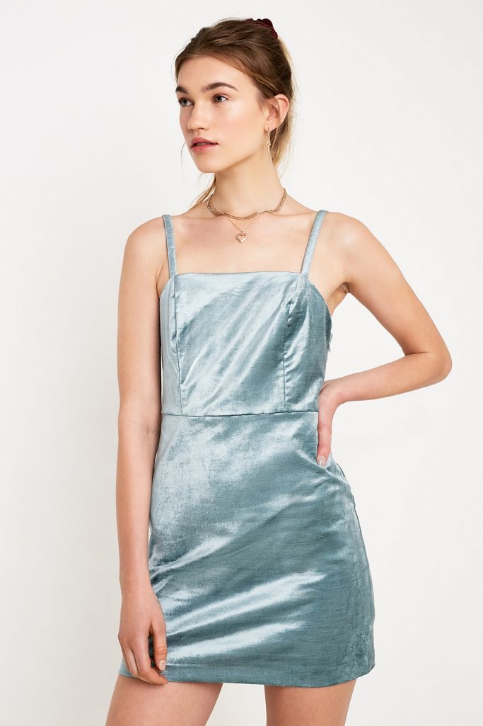 UO Velveteen Blue Strapless Mini Dress | Urban Outfitters UK