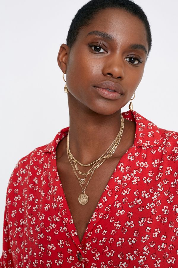 UO Matilda Red Floral Shirt Dress | Urban Outfitters UK