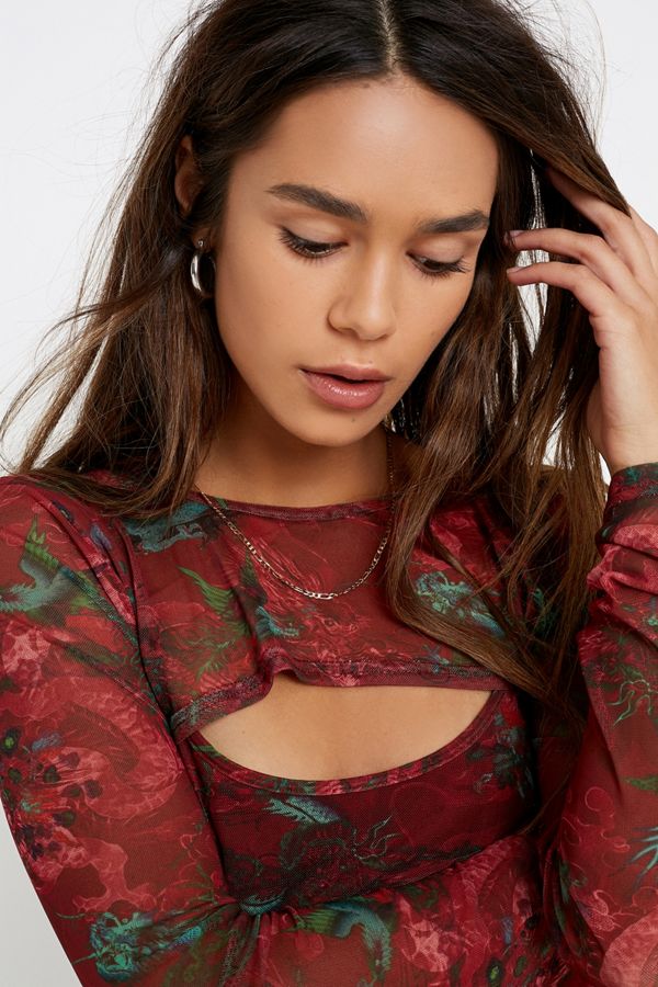 UO Dragon Print Double Layer Mesh Mini Dress | Urban Outfitters UK