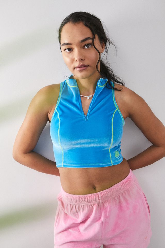 UO Blue Velour Sleeveless Racer Vest | Urban Outfitters UK