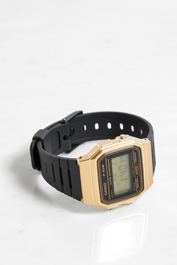 Casio F91W Vintage Black & Gold Watch | Urban Outfitters UK