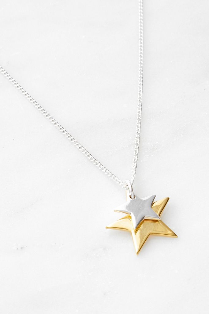 Laviandbelle Silver-Plated Double Star Chain Necklace | Urban Outfitters UK