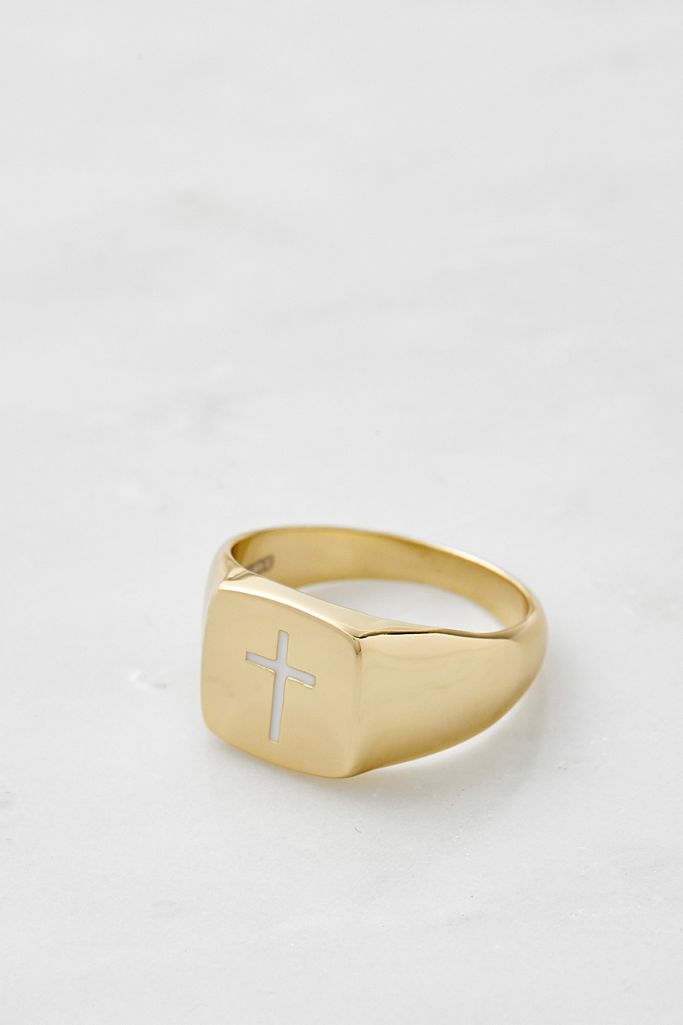 Serge DeNimes Cross Gold-Plated Pinky Ring | Urban Outfitters UK
