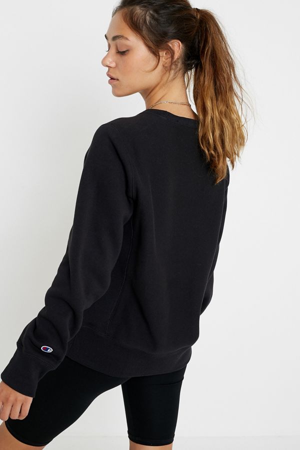 Champion UO Exclusive Black Triple Script Logo Crew Neck Sweatshirt ...