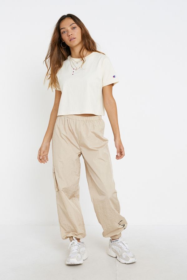 Champion UO Exclusive Triple Script Cream Cropped T-Shirt | Urban ...