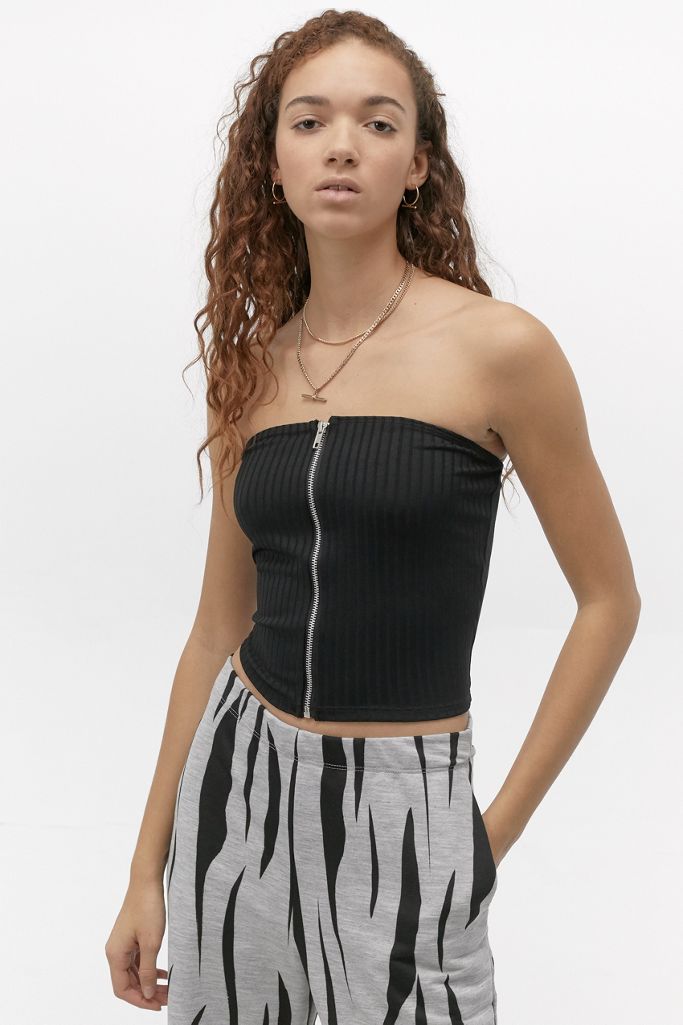 Another Reason Ribbed Zip-Through Tube Top | Urban Outfitters UK