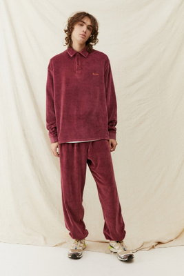 iets frans... Burgundy Acid Wash Velour Joggers | Urban Outfitters UK