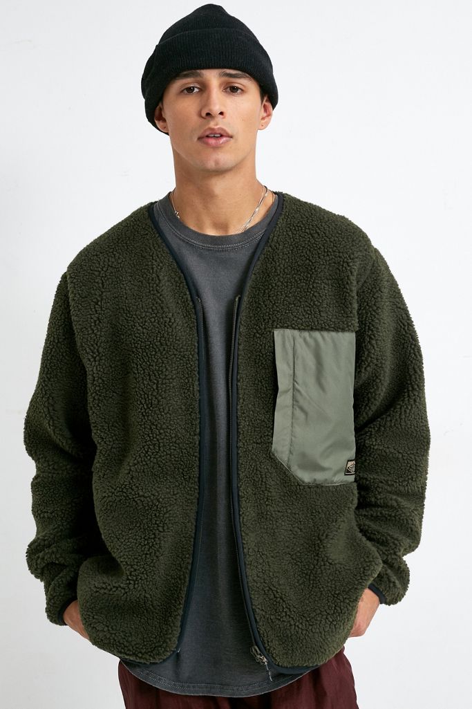 Charging Thunder Crooks Khaki Pile Fleece Cardigan | Urban Outfitters UK