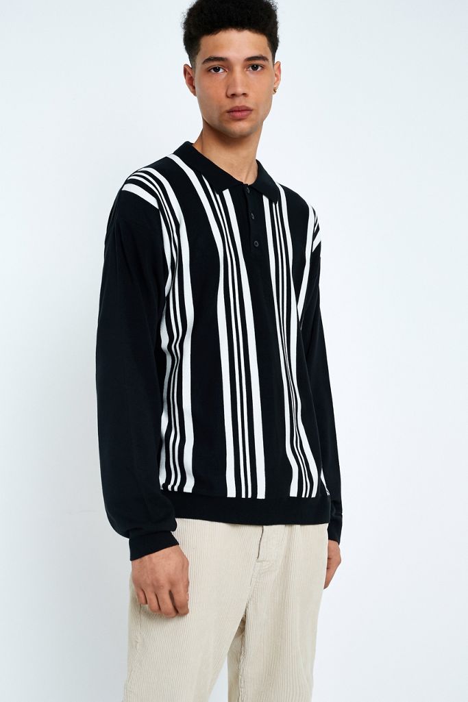 Loom Vertical Stripe Long-Sleeve Polo Shirt | Urban Outfitters UK