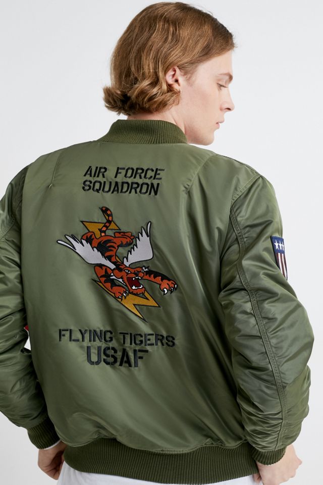 Alpha Industries MA-1 VF Flying Tigers Sage Green Bomber Jacket | Urban ...