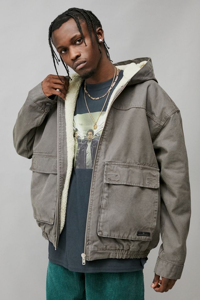 BDG Grey Borg Lined Hooded Jacket | Urban Outfitters UK