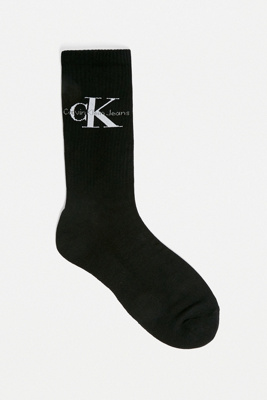 Calvin Klein Monogram Logo Black Combed Cotton Socks | Urban Outfitters UK
