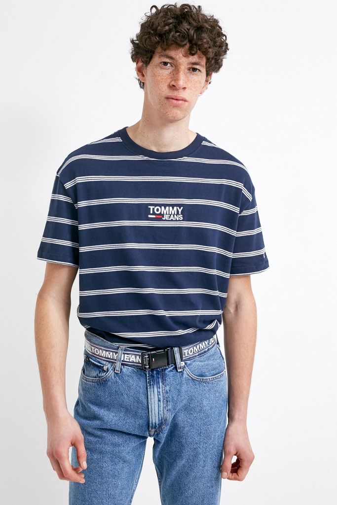 Tommy Jeans Signature Navy Stripe T-Shirt | Urban Outfitters UK