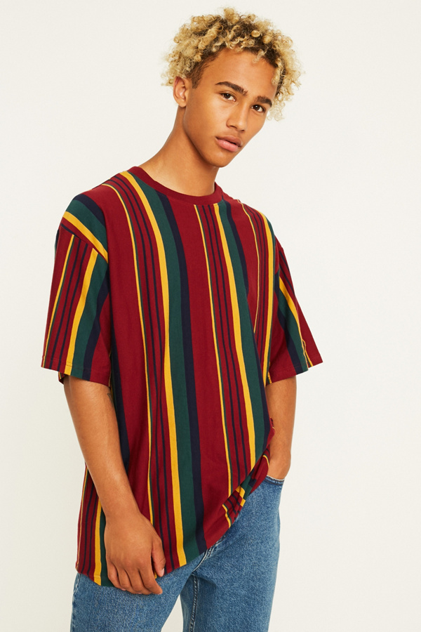 UO Vertical Stripe Red T-Shirt | Urban Outfitters UK