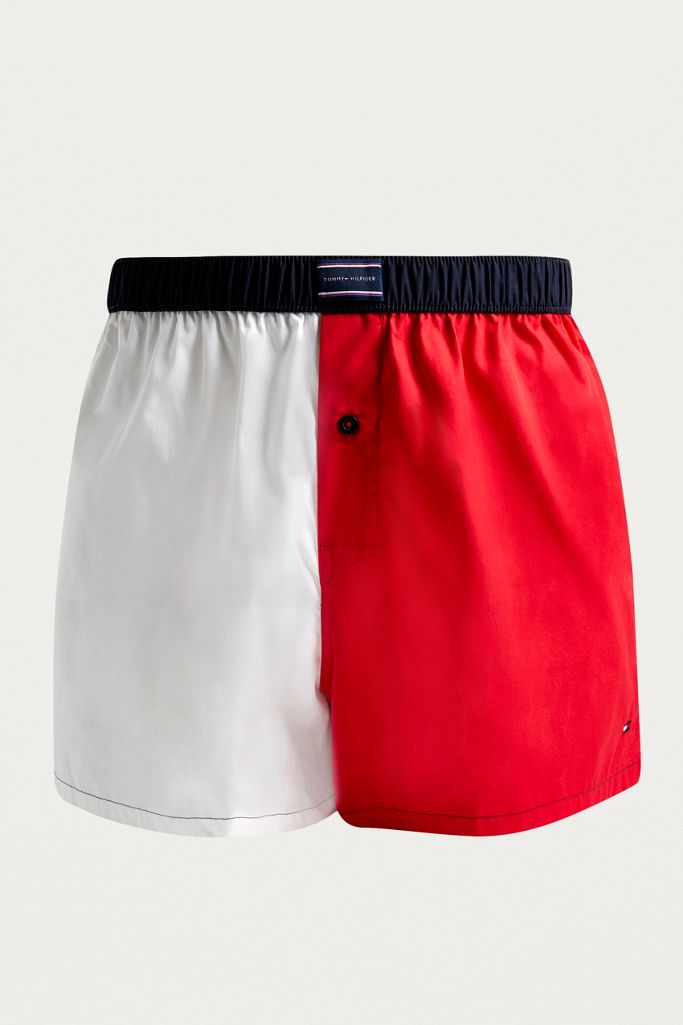Tommy Hilfiger Colourblock Red Woven Boxer Trunks | Urban Outfitters UK