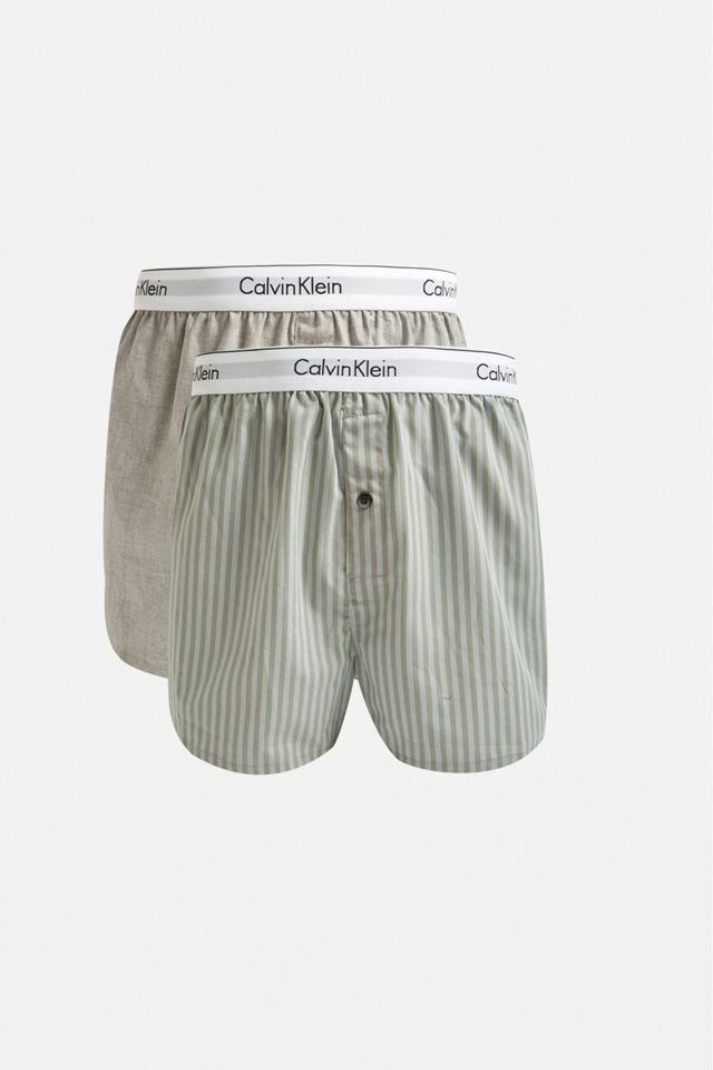 Calvin Klein Grey Woven Slim Boxers 2-Pack | Urban Outfitters UK