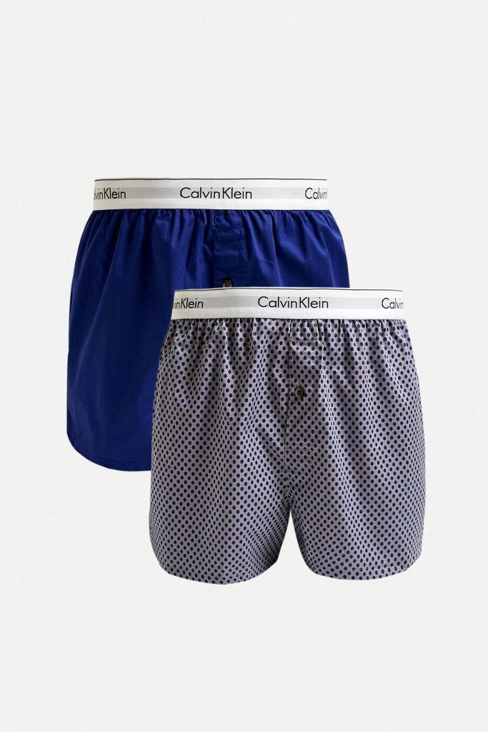 Calvin Klein Navy Slim Woven Boxer Shorts 2-Pack | Urban Outfitters UK