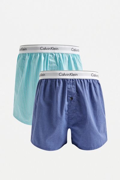 Calvin Klein Blue Woven Boxer Shorts 2-Pack | Urban Outfitters UK