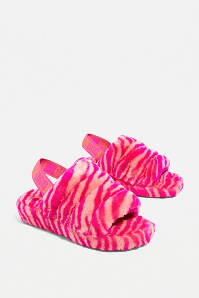 UGG Fluff Yeah Pink Zebra Slide Slippers | Urban Outfitters UK
