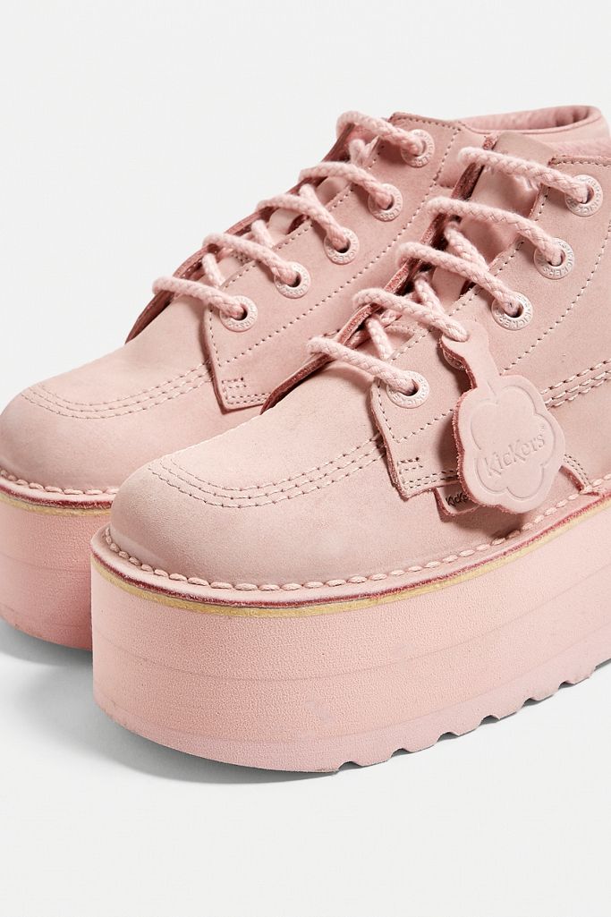 Kickers Higher Stack Pink Nubuck Leather Boots | Urban Outfitters UK