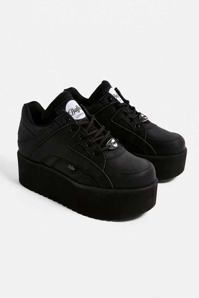 Buffalo Rising Towers Black Leather Platform Trainers | Urban Outfitters UK