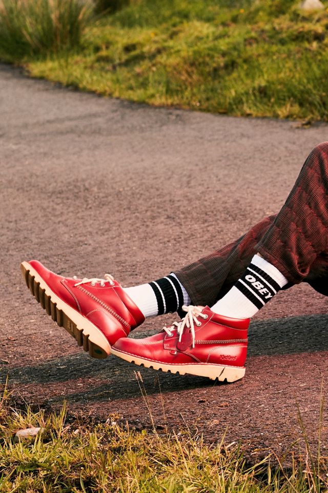 Kickers Kick Hi Red Leather Boots | Urban Outfitters UK