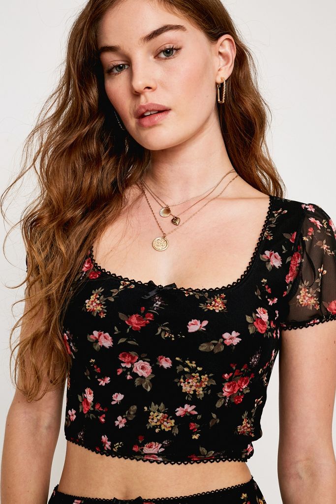 Urban Renewal Remnants Floral Mesh Crop Top Urban Outfitters Uk