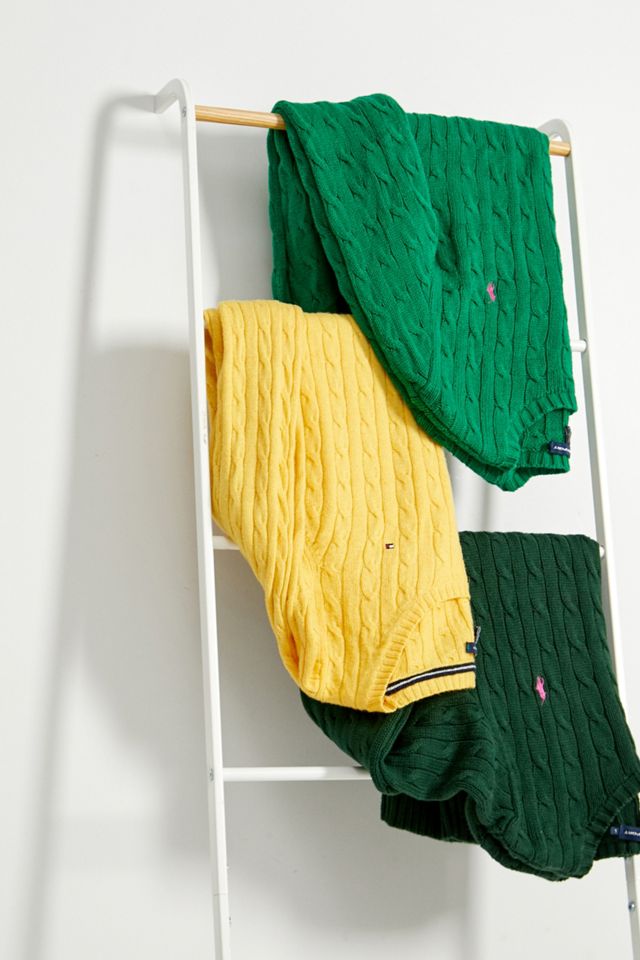 Urban Renewal Vintage Green Cotton Cable Knit Branded Jumper | Urban ...