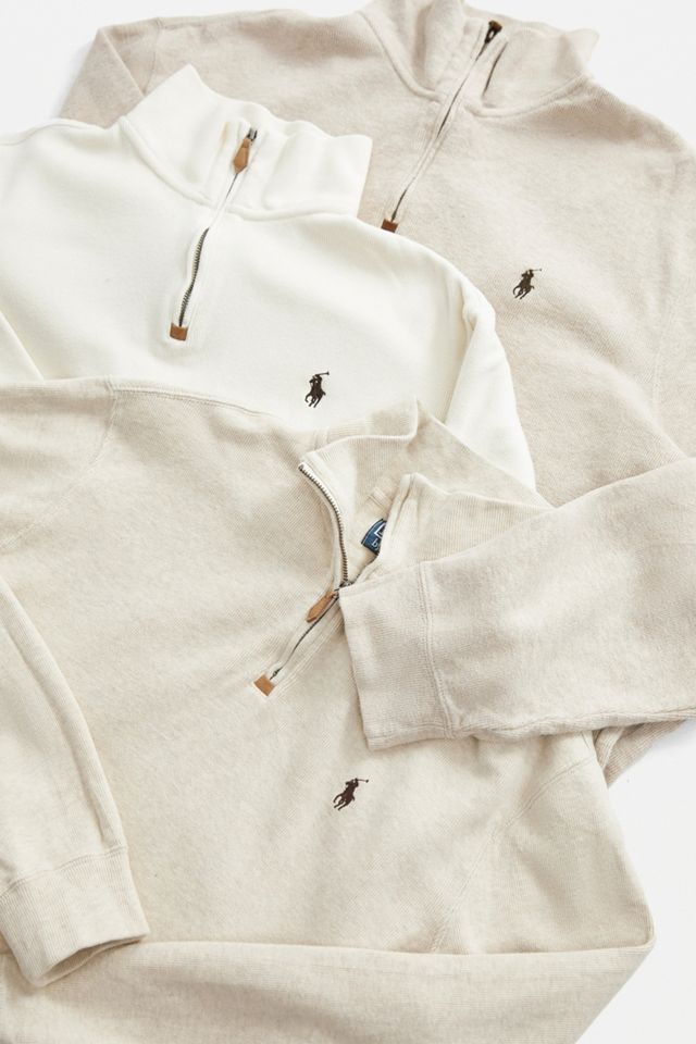 Urban Renewal Beige Branded Quarter-Zip Sweatshirt | Urban Outfitters UK