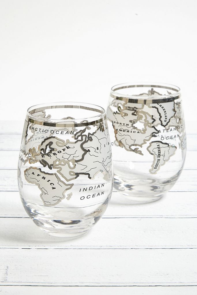 Silver Map Print Glass - Set of 2 | Urban Outfitters UK