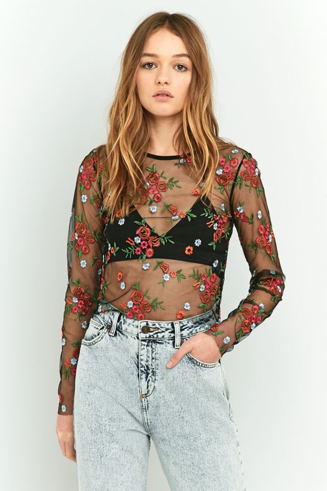Pins And Needles Sheer Embroidery Crop Top Urban Outfitters Uk