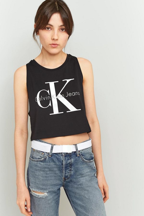Calvin Klein Black Logo Cropped Tank Top | Urban Outfitters UK