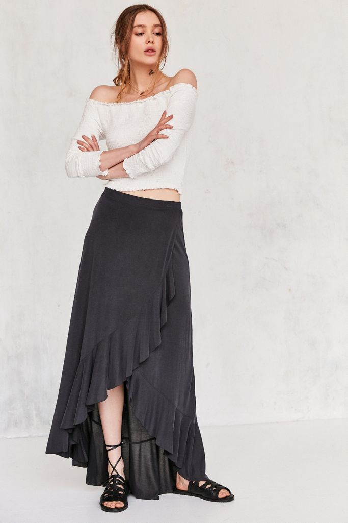Ecote Aranza Ruffle Wrap Maxi Skirt | Urban Outfitters UK
