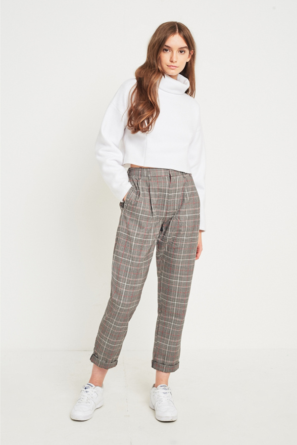Light Before Dark Red Checked Pleated Front Trousers | Urban Outfitters UK