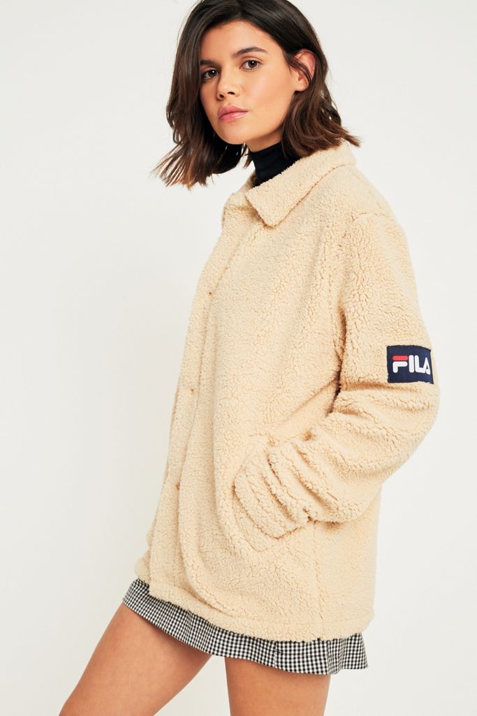 FILA Cream Button-Down Teddy Coat | Urban Outfitters UK