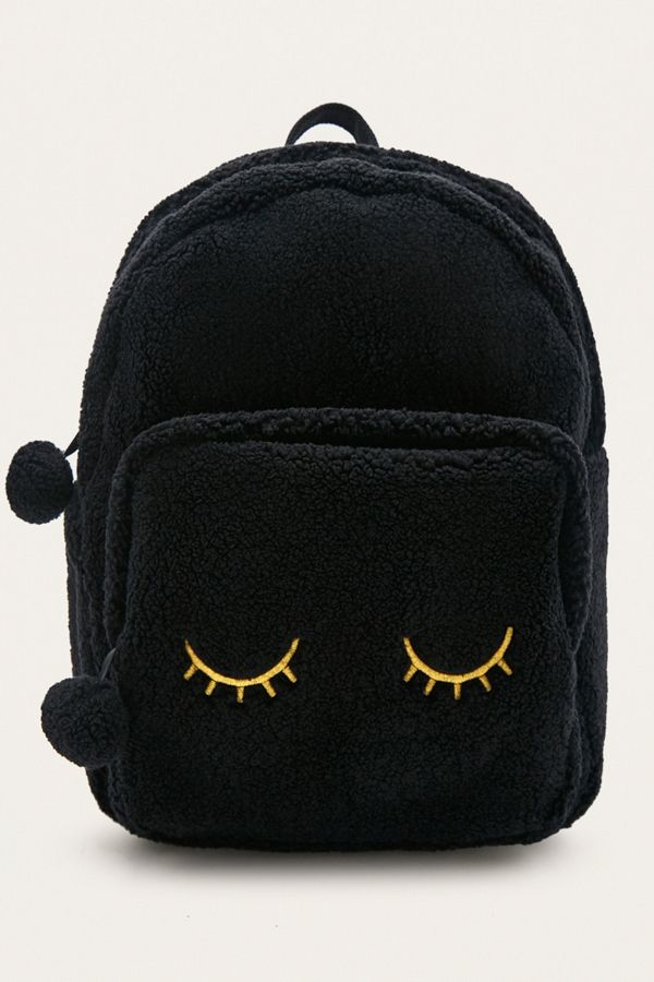 Black Shearling Eyes Backpack | Urban Outfitters UK